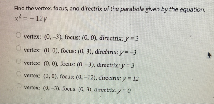 Solved Find the vertex, focus, and directrix of the parabola | Chegg.com