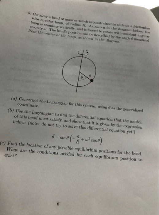 Solved ider a bead of mass m which is constrained to slide | Chegg.com