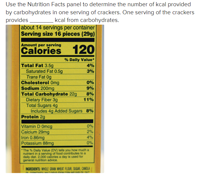 Solved Use the Nutrition Facts panel to determine the number | Chegg.com