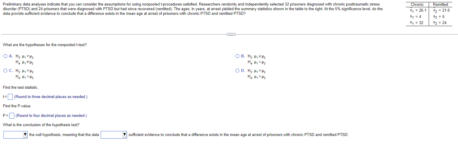 Solved data provide sufficient evidence to conclude that a | Chegg.com