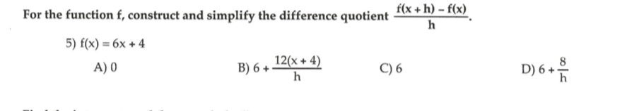 Solved For the function f, construct and simplify the | Chegg.com