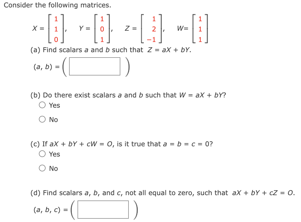 Solved Consider the following matrices. | Chegg.com