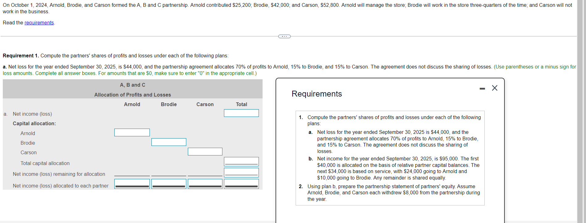 Solved On October 1, 2024, Arnold, Brodie, and Carson formed | Chegg.com