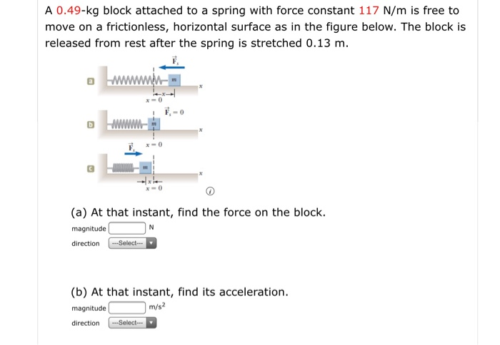 Solved A 0.49-kg block attached to a spring with force | Chegg.com