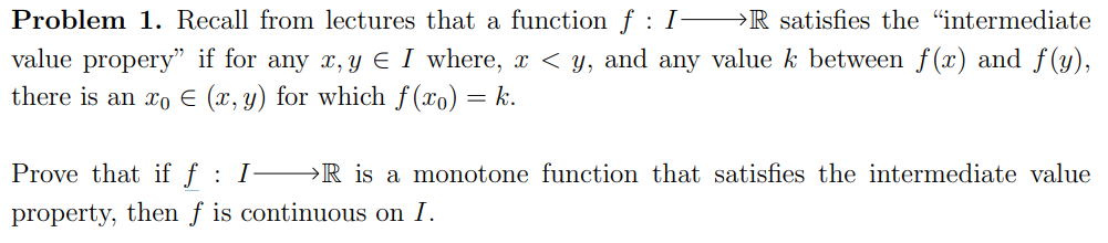 Solved Problem 1. Recall from lectures that a function f:I R | Chegg.com