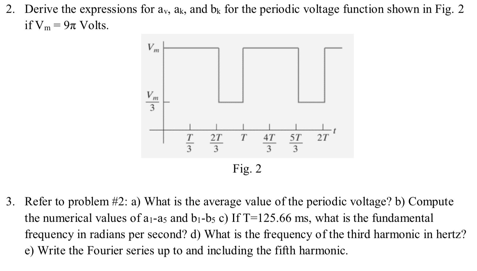Solved 2. Derive the expressions for av, ak, and bk for the | Chegg.com