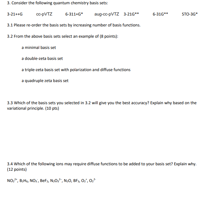 Solved 3. Consider the following quantum chemistry basis | Chegg.com