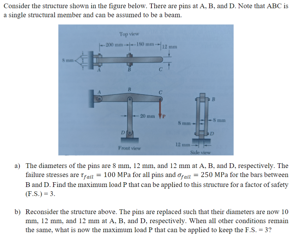 Solved a) ﻿The diameters of the pins are 8mm,12mm, ﻿and 12mm | Chegg.com