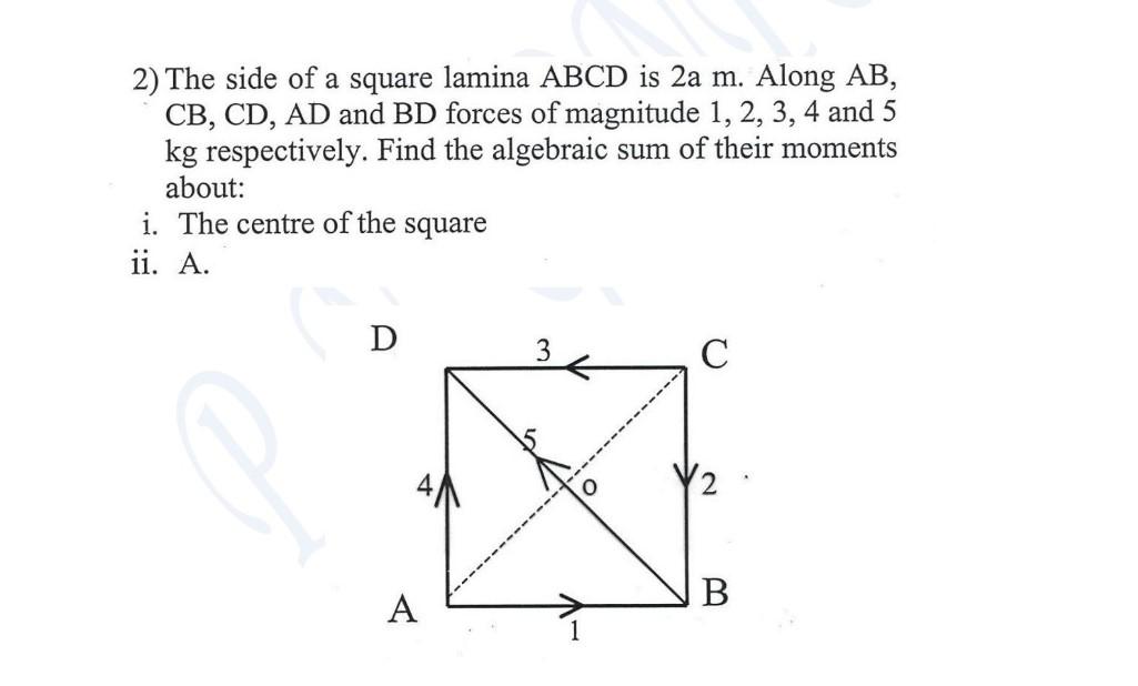 Solved 2) The side of a square lamina ABCD is 2am. Along AB, | Chegg.com