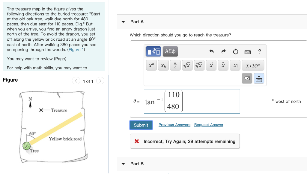 Solved The treasure map in the figure gives the following | Chegg.com