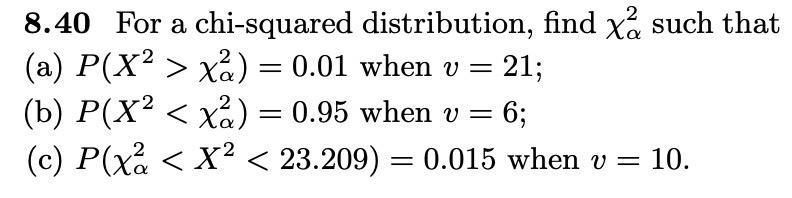 Solved 8.40 For a chi-squared distribution, find χα2 such | Chegg.com
