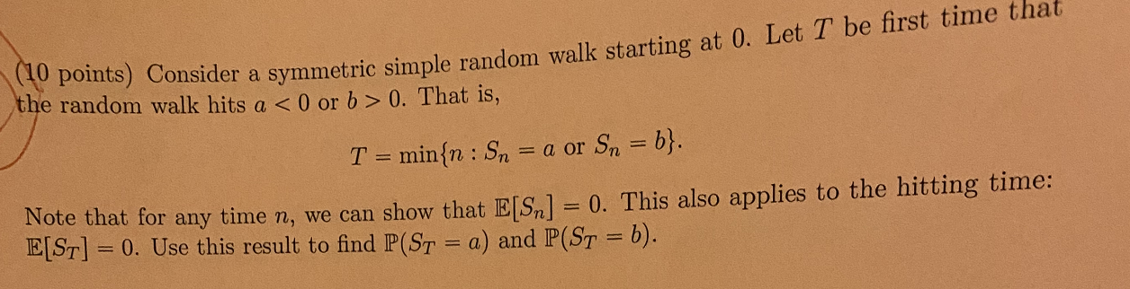 (10 points) Consider a symmetric simple ra the random | Chegg.com