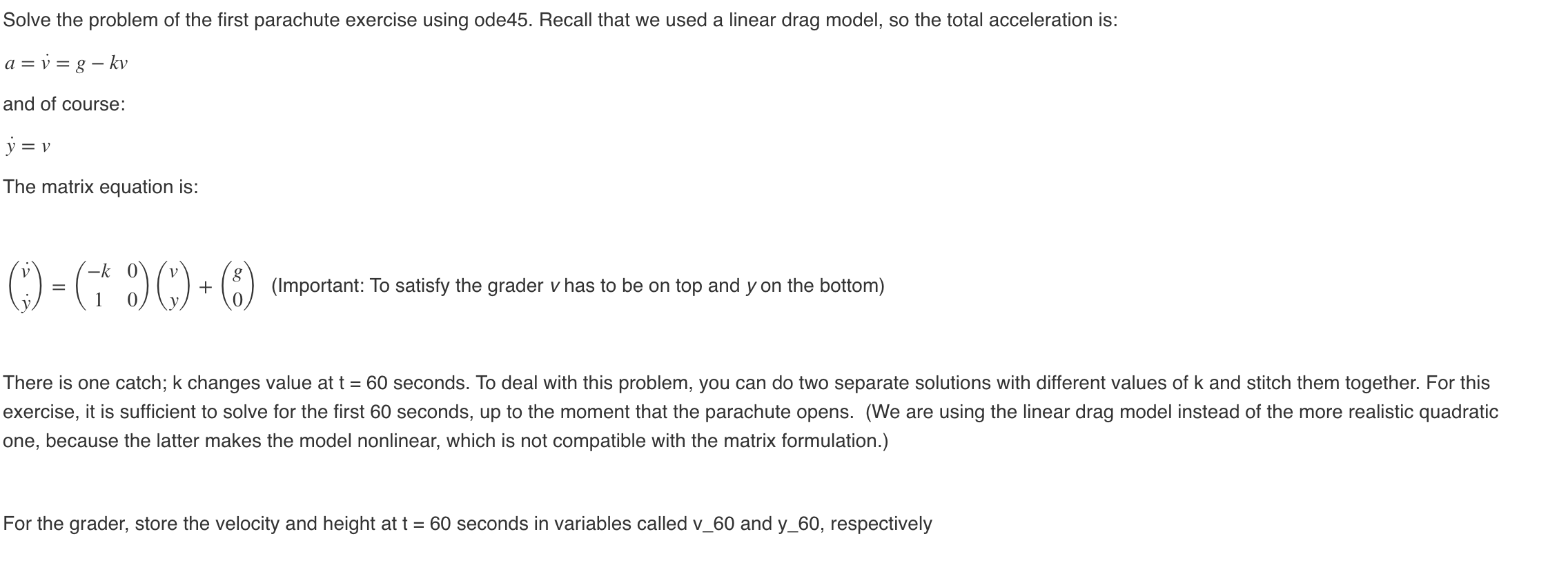 Solved Solve the problem of the first parachute exercise | Chegg.com