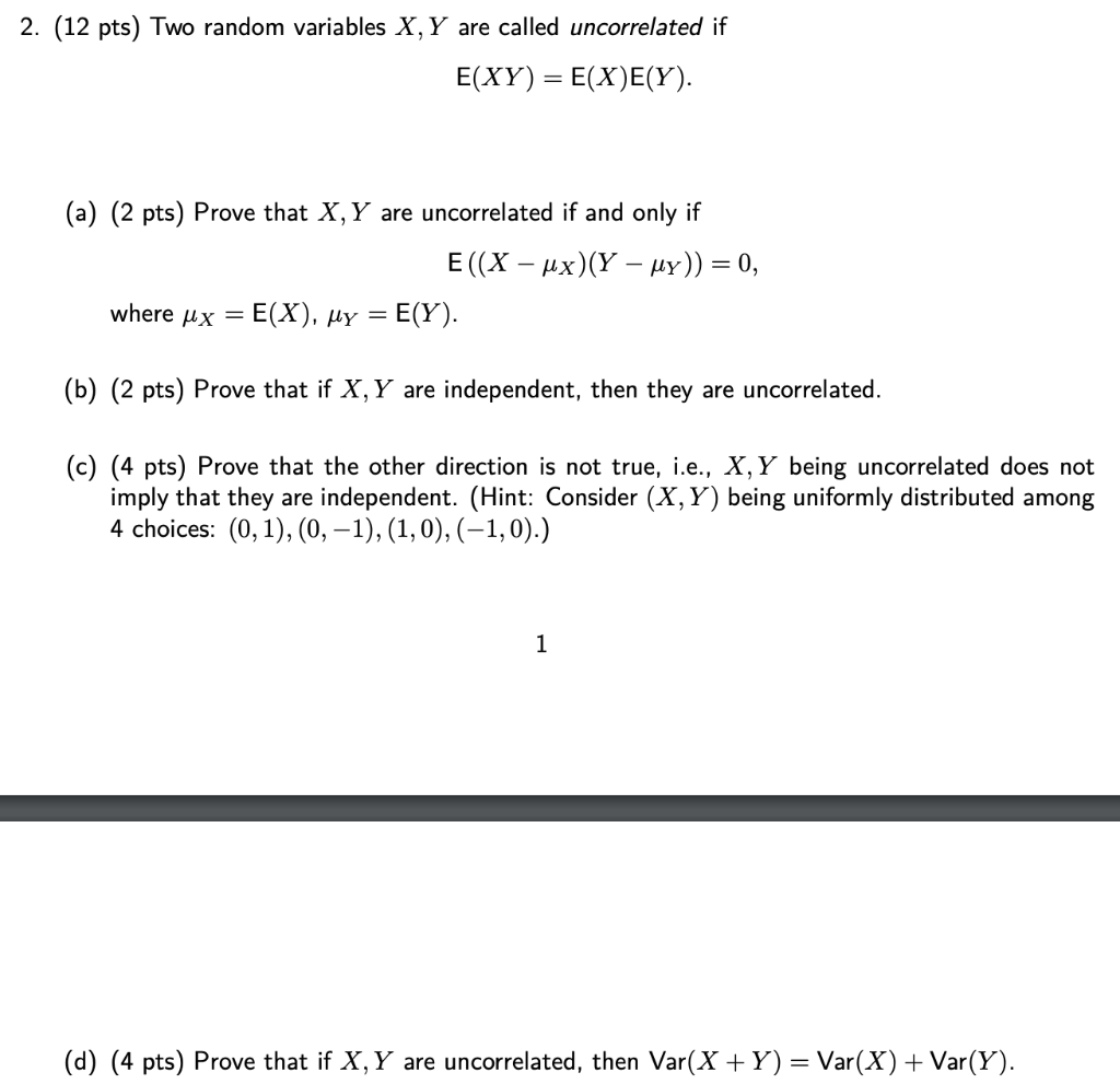 Solved 2 12 Pts Two Random Variables X Y Are Called