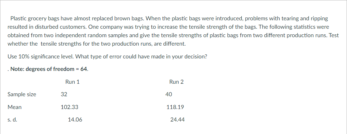 Solved Plastic grocery bags have almost replaced brown bags. | Chegg.com