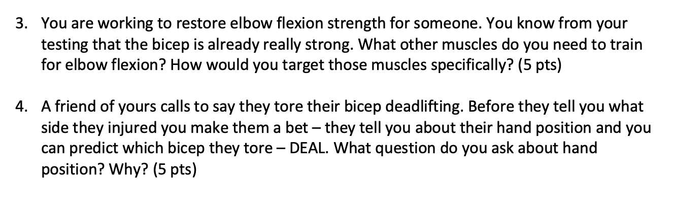 Solved 3. You are working to restore elbow flexion strength | Chegg.com