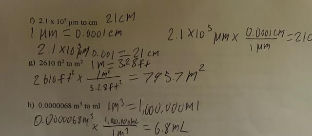 Solved f) 2.1×105μm to cm 21 cm 1Hm=0.0001 cm | Chegg.com
