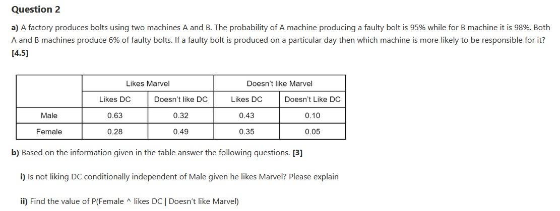 Solved Question 2 a) A factory produces bolts using two | Chegg.com