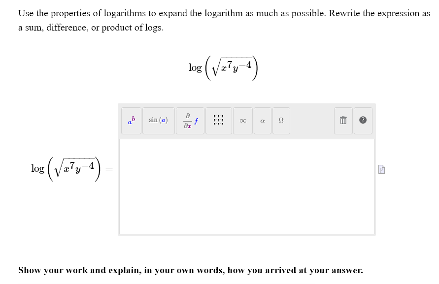 Solved Use the properties of logarithms to expand the | Chegg.com