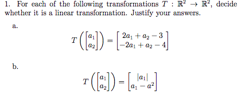 Solved 1. For each of the following transformations T:R2→R2, | Chegg.com