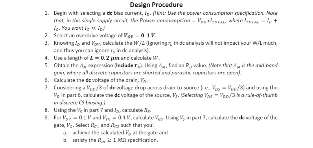 Solved 1. Design the discrete common-source amplifier below | Chegg.com