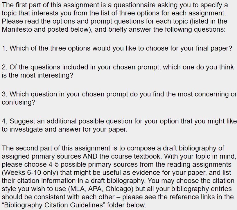 The first part of this assignment is a questionnaire | Chegg.com