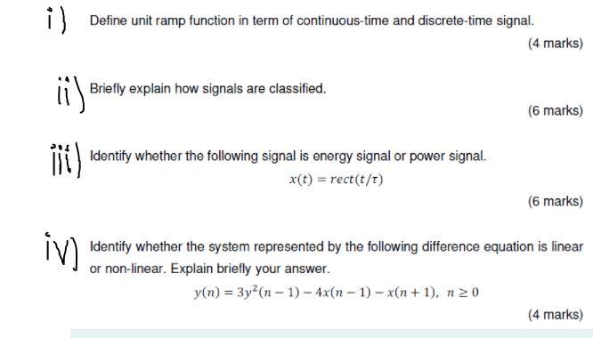 Solved i) Define unit ramp function in term of | Chegg.com