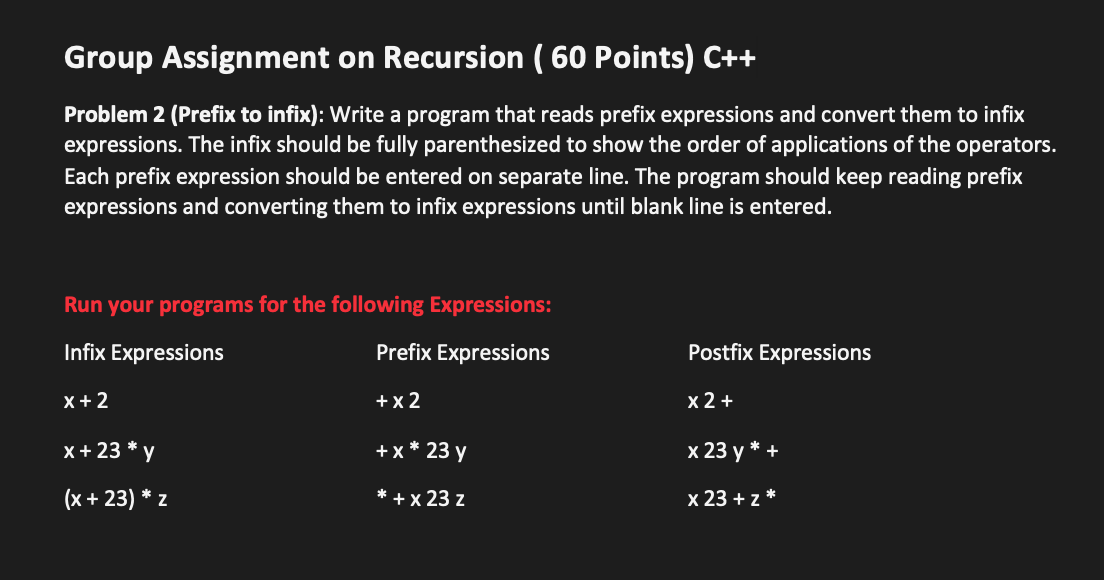 Solved Group Assignment on Recursion ( 60 Points) C++ | Chegg.com