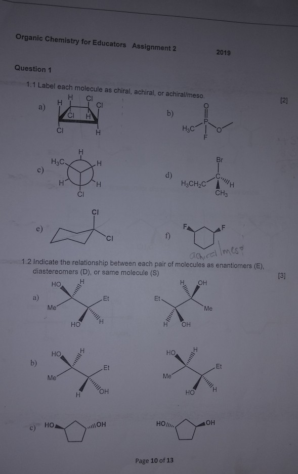 Solved Organic Chemistry for Educators Assignment 2 2019 | Chegg.com