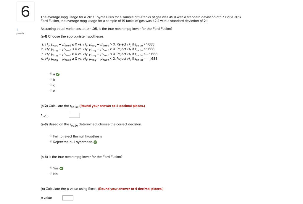 The average mpg usage for a 2017 Toyota Prius for a | Chegg.com