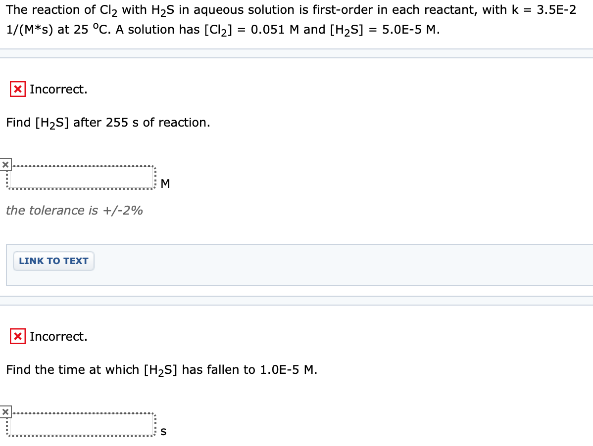 Solved The reaction of Cl2 with H2S in aqueous solution is | Chegg.com