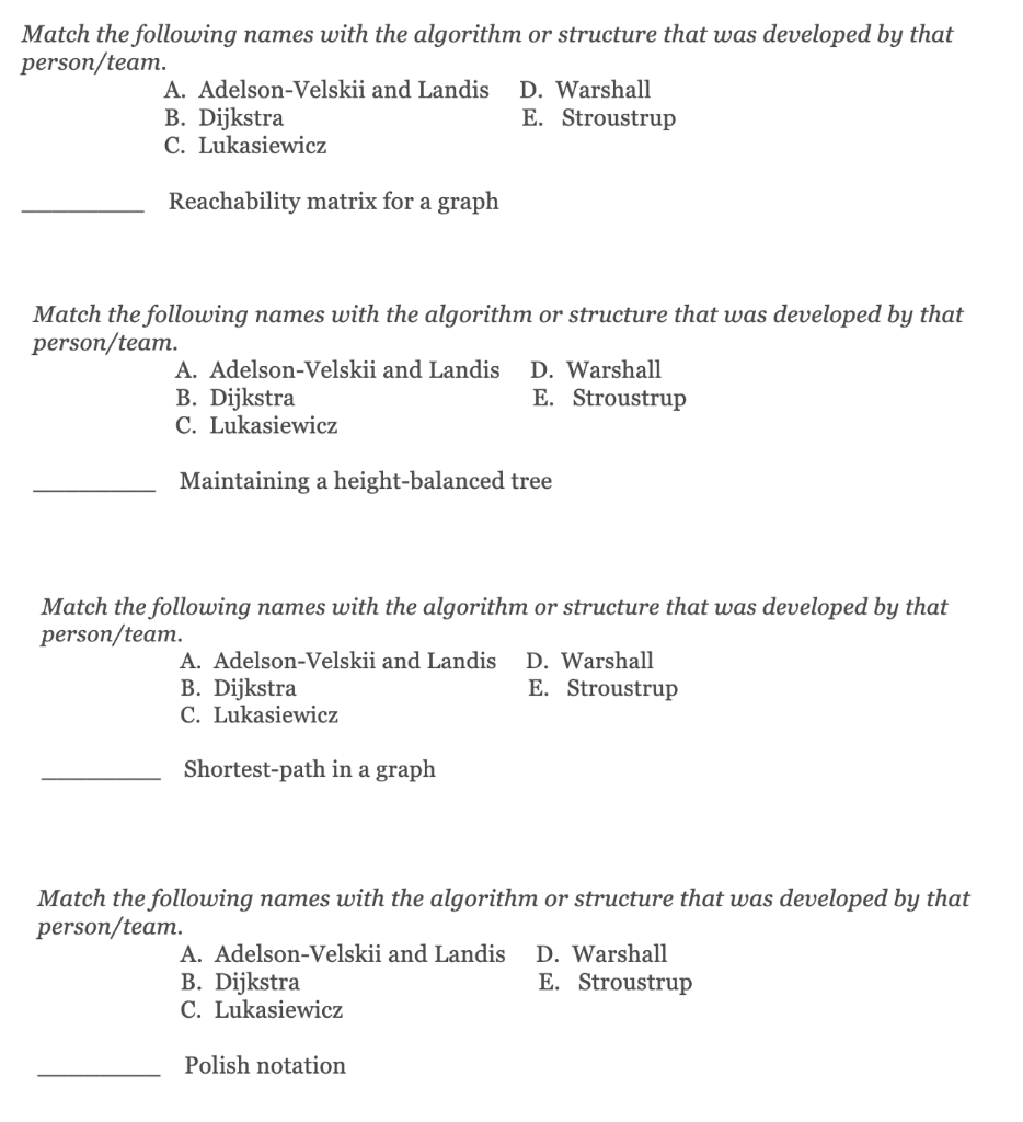 Solved Match the following names with the algorithm or | Chegg.com