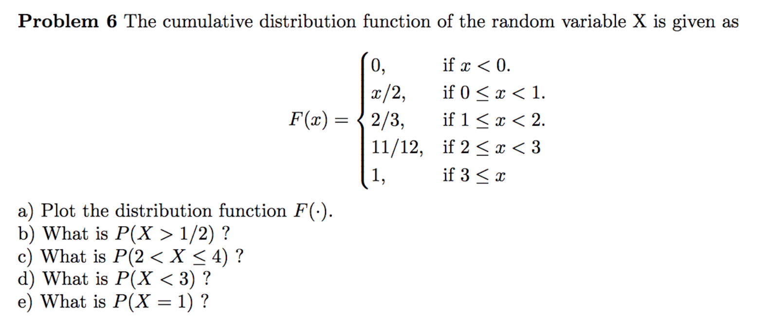 Solved Problem 6 The cumulative distribution function of the | Chegg.com