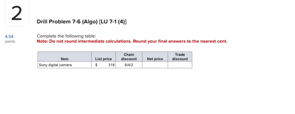 Solved Drill Problem 7-6 (Algo) [LU 7-1 (4)]Complete the | Chegg.com