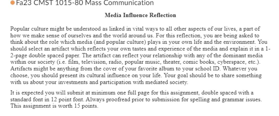 Media Influence Reflection Popular culture might be | Chegg.com