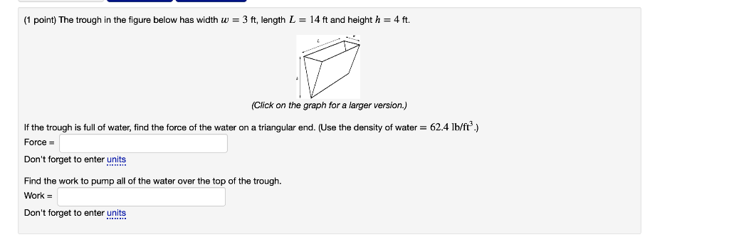 Solved 3 ft, length L= 14 ft and height h = 4 ft (1 point) | Chegg.com
