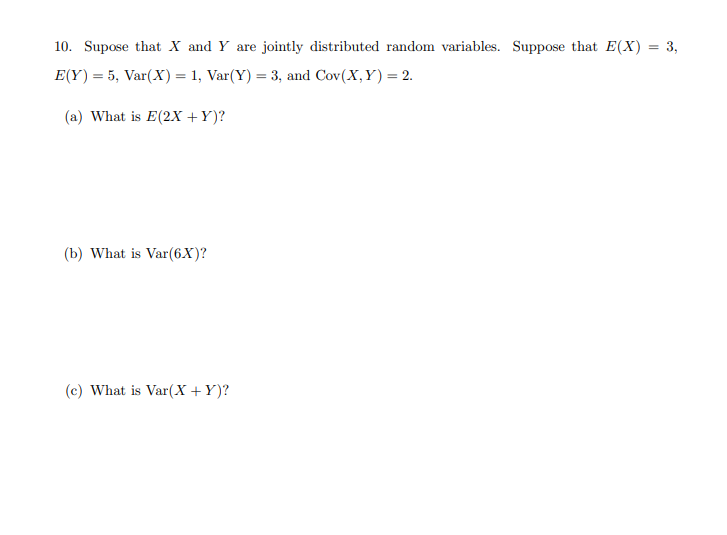 Solved 10. Supose that X and Y are jointly distributed | Chegg.com