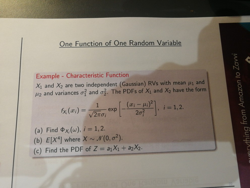 Solved One Function Of One Random Variable Example 9581
