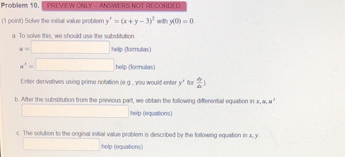 Solved Problem 10. PREVIEW ONLY ANSWERS NOT RECORDED 1 | Chegg.com