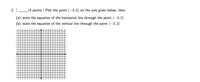 Solved 2. (___/6 points ] Plot the point (-3,2) on the axis | Chegg.com