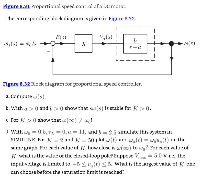 Consider the speed control of a DC motor using just a | Chegg.com