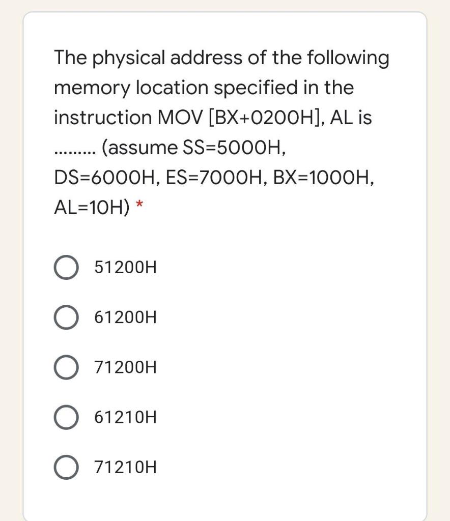Solved The physical address of the following memory location | Chegg.com