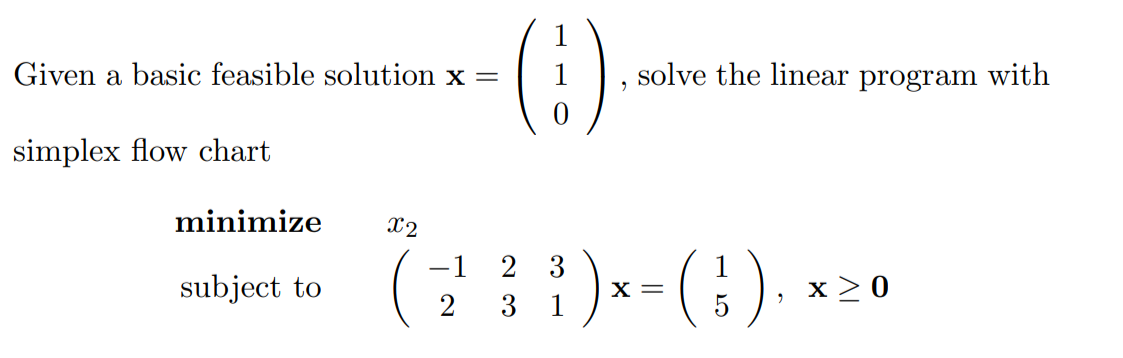Solved Given a basic feasible solution x= :) 1 solve the | Chegg.com