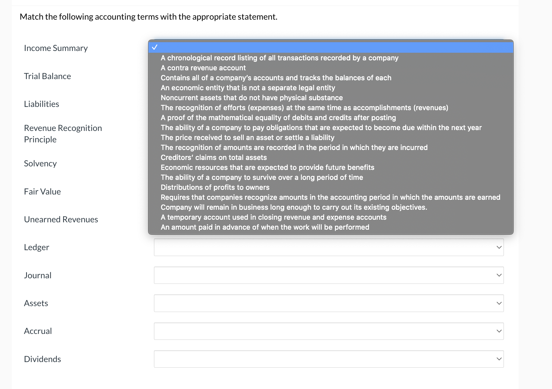 Solved Match the following accounting terms with the | Chegg.com