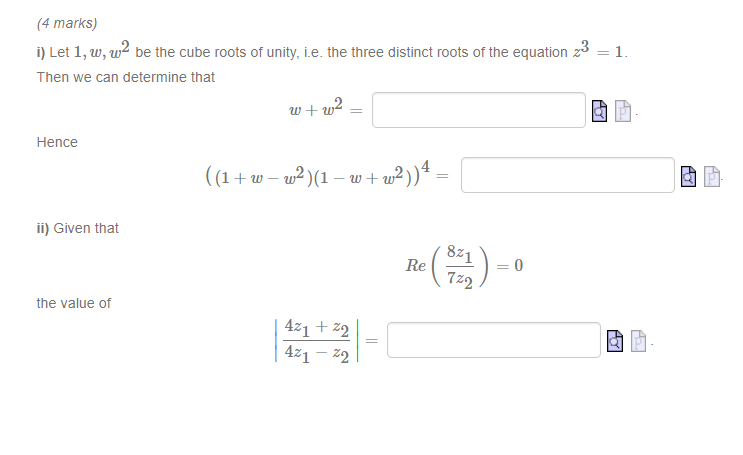 Solved (4 marks) 1) Let 1,w,w2 be the cube roots of unity, | Chegg.com