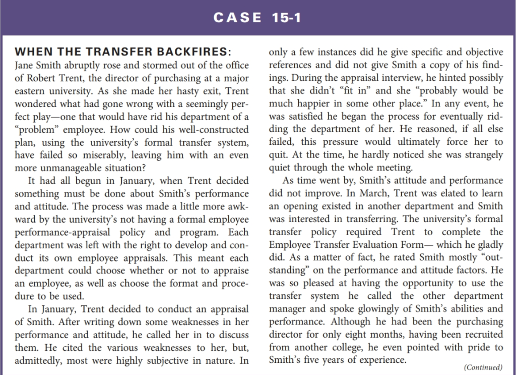 Solved CASE 15-1 WHEN THE TRANSFER BACKFIRES: only a few | Chegg.com