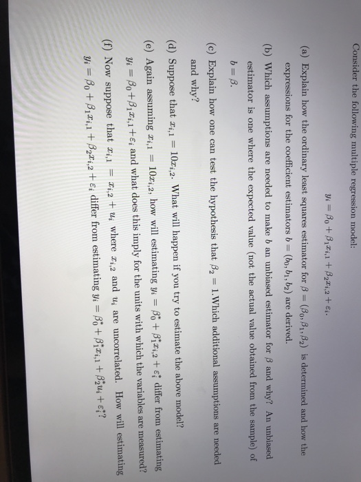 Consider the following multiple regression model: (a) | Chegg.com