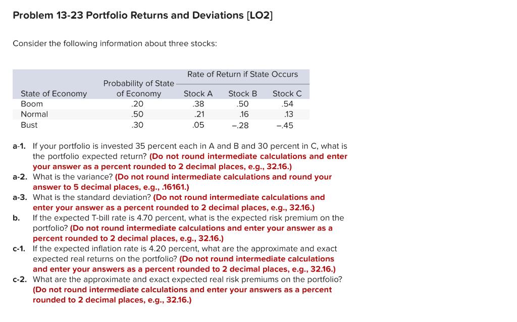 Solved Problem 13-23 Portfolio Returns and Deviations [LO2] | Chegg.com