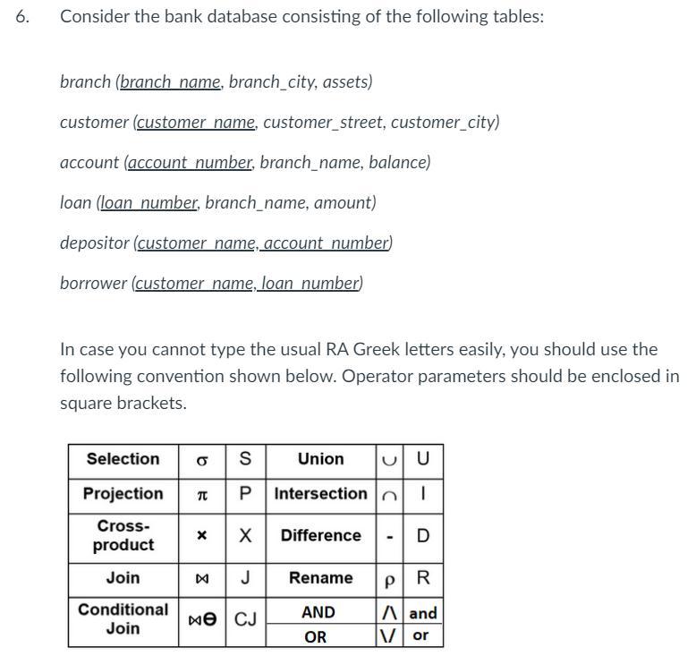 Solved Consider the bank database consisting of the | Chegg.com