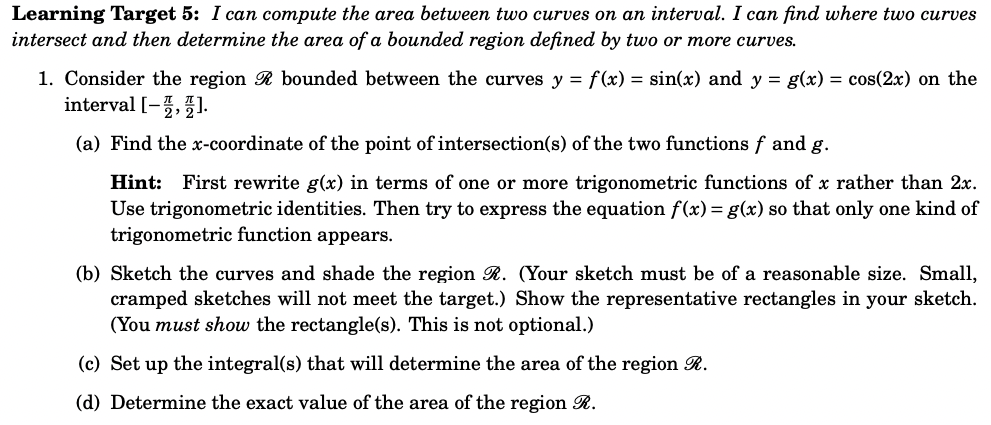 Solved Learning Target 5: I can compute the area between two | Chegg.com